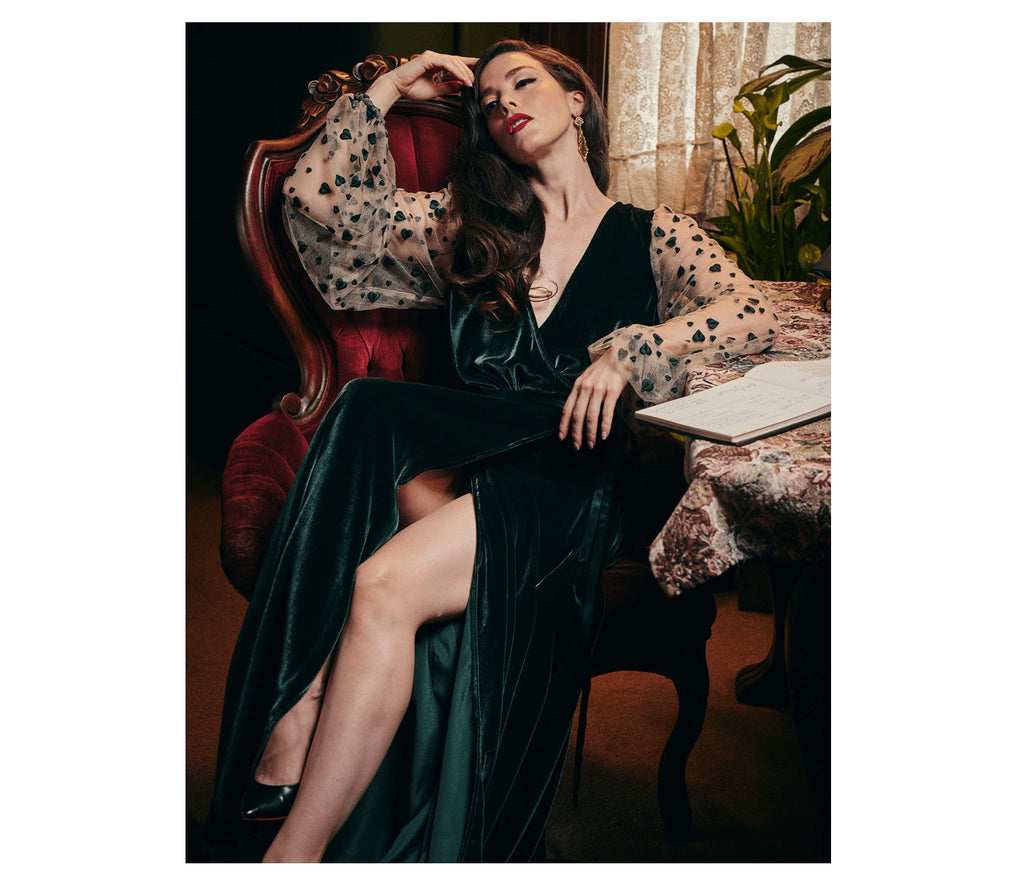 Forêt Luxe Robe | Glamorous Evergreen Pinup Velvet Robe – Evgenia LLC